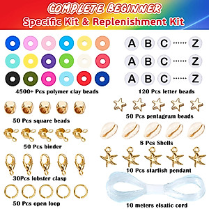 GOLRAY 4800 Pcs Flat Round Polymer Clay Spacer Beads for Jewelry Making Bracelets Necklace Earring DIY Craft Kit with Pendant and Jump Rings - Creat 30-40 Pack Bracelets (6mm 18 Colors Beads)