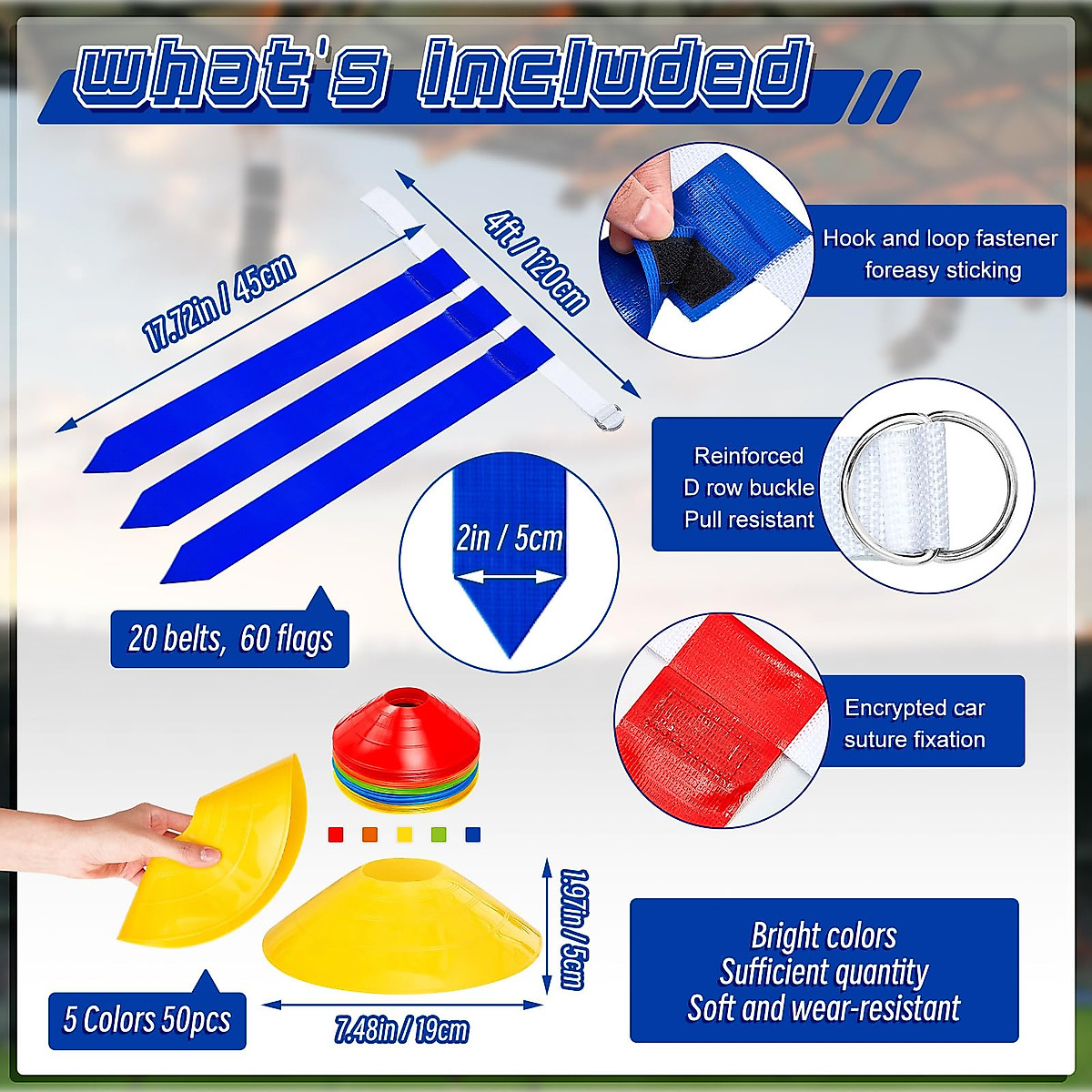 Meooeck 20 Player Flag Football Set Training Equipment Include Flag Football Jersey, Football, Belt, Flag, Cone