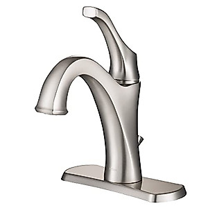 KRAUS KBF-1201SFS Arlo Single Handle Basin Bathroom Faucet with Lift Rod Drain and Deck Plate, Spot-Free All-Brite Stainless Steel