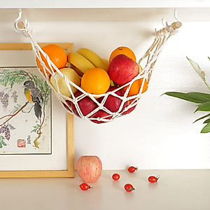 Evbopa Hanging Fruit Hammock for Kitchen Under Cabinet Macrame Fruit Basket for Bananas Fruit Storage with Hooks for Kitchen Décor