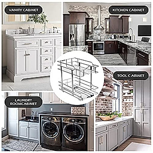 Tiger Pull Out Drawer Organizer, Double Tier Shelves 12" W x 18" D x 16"H, Great for Vanities Under Sink, Perfect for 15" Wide Cabinet Or More