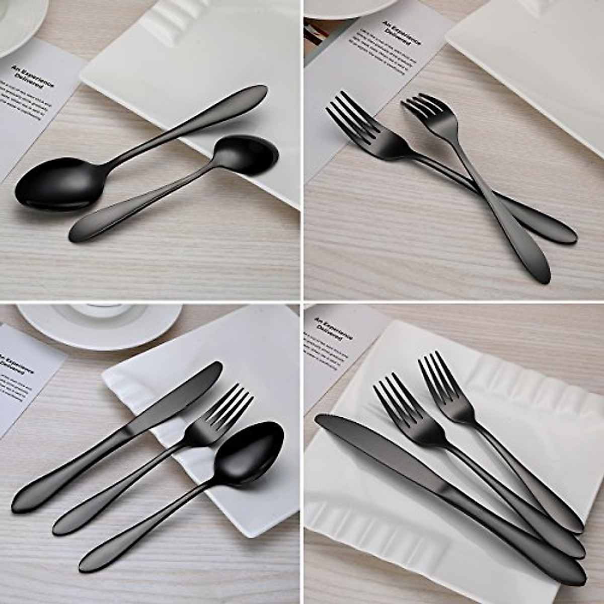 Titanium Black Plated Stainless Steel Flatware Set 20 Piece, Black Flatware Set, Black Silverware Set Service for 4 (Shiny Black)