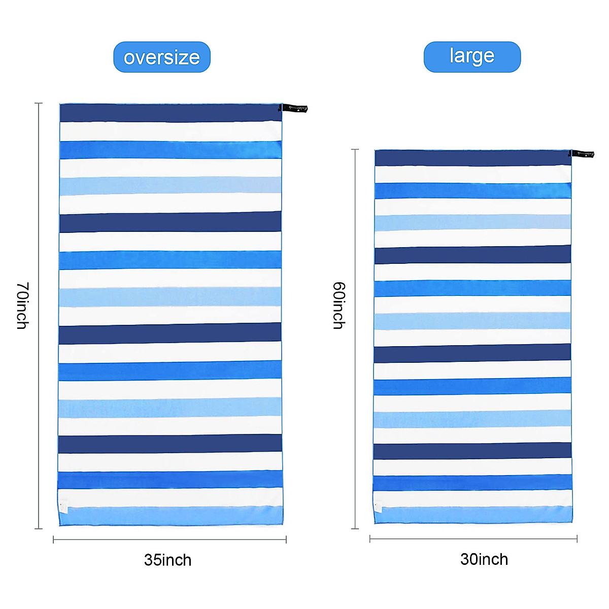 Exclusivo Mezcla Large Microfiber Quick Dry Beach Towel, Lightweight Sand-Free Cabana Stripe Pool Travel Camping Towel with Bag (Blue, 30x60 Inches)