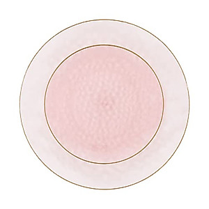 PARTY BARGAINS 7" & 10" Organic Collection Hammered Salad and Dinner Plates Combo with Gold Rim – Transparent Pink, 32-Pack Disposable Plastic Tableware for Birthdays, Banquets, and Formal Events