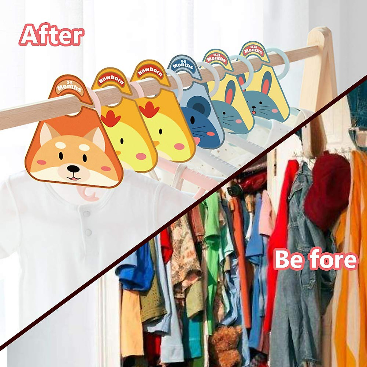 MEEGEEM Kimuise 12 pcs Baby Nursery Clothes Closet Organizer Dividers, Double Side Designed, Kid Clothing Rack Size Hangers,No-Slip,Newborn to 24 Months