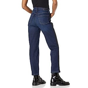 Karl Lagerfeld Paris Women's Straight Leg Logo Taping Mid Rise Jean, Indigo Wash, 16
