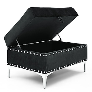 Melpomene L Shaped Sectional Couches Reversible for Small Living Room, Sofa Set in Black Smooth Velvet with Storage Ottoman, Reversible Chaise and Chrome Legs