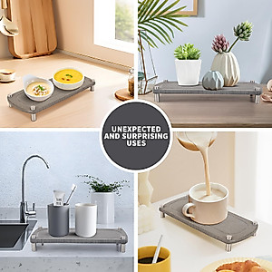 Water Absorbing Stone Tray for Sink, Stone Drying Mat for Kitchen Counter, Diatomite Tray Used for Hand Soaps & Plants & toiletries in The Modern Home, Fast Drying Sink Caddy(Grey)