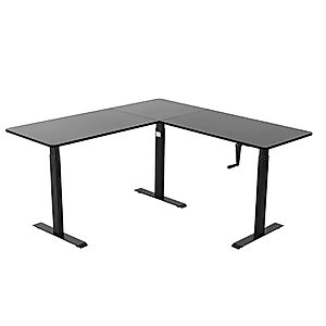 UNICOO – L Shaped Crank Height Adjustable Standing Desk, Sit to Stand up Corner Desk, L-Shaped Standing Workstation (Black Frame/Black Top - L Shape Crank)
