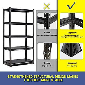 FRITHJILL 5 -Tier Adjustable Heavy Duty Metal Garage Shelving, Multipurpose Storage Shelf Unit Organizer, Black