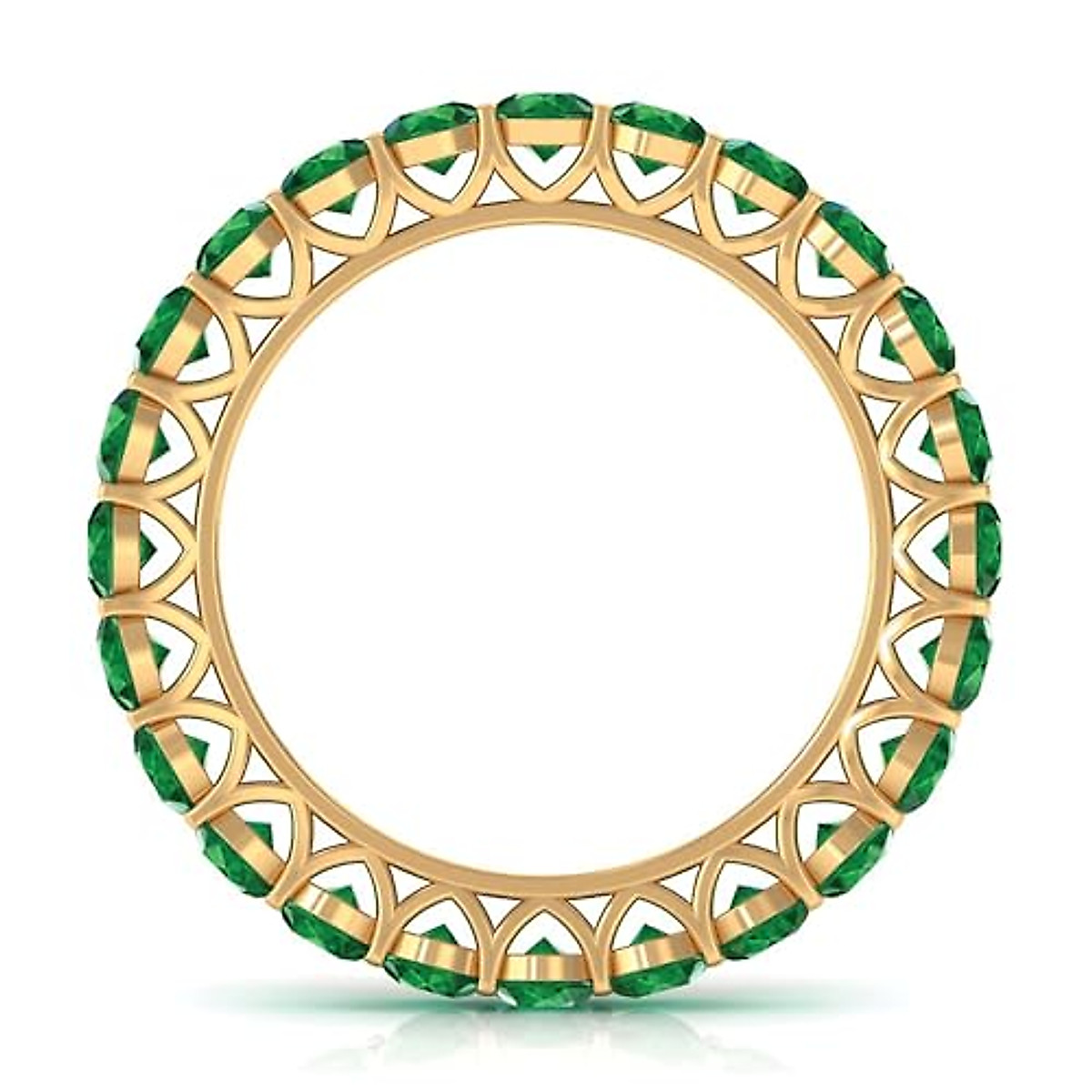 Certified Lab Grown Emerald Eternity Band, AAAA Quality, Emerald Anniversary Ring - With Jewelry Box, 14K Yellow Gold, Size:US 9.00