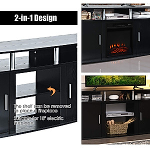 Tangkula Fireplace TV Stand, Modern Media Console Table for TVs up to 70 Inches, Entertainment Center w/ 1400W Fireplace for Living Room, Electric Fireplace Cabinet w/Remote & Adjustable Brightness