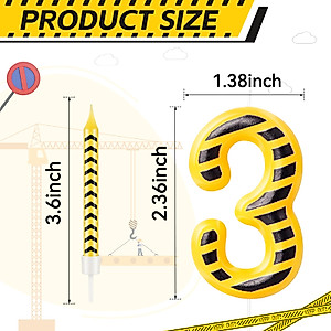 13 Pcs Construction Themed Birthday Candles Set 12 Yellow and Black Number 3 Candle Cake Topper for Construction Party Decoration Supplies (Number 3)