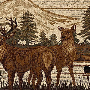 Oak Deer Brown 5x7 Area Rug Cabin for Living Room - Bedroom or DiningRoom - Lodge, Novelty Deer Syle Farmhouse Rugs & Rustic Indoor Carpet