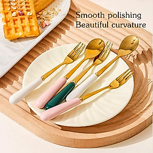 HENWAFX Dessert Fork set, Ceramic Jar with 8 Small Forks, Salad, Fruit, Party, Cake, Camping Cutlery set (Pink Ceramic Jar+4 Spoons+4 Forks)