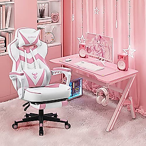 Zeanus Pink Gaming Chair, PC Gaming Chair for Girls, Reclining Computer Chair with Footrest, Ergonomic Gaming Computer Chair with Massage, Gaming Chair for Women, High Back Gaming Chairs for Adults