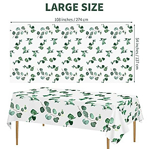 Aneco 3 Pack Eucalyptus Leaf Tablecloth Disposable Green Leaves Eucalyptus Table Cover Plant Green Plastic Tablecloth for Home Birthday Wedding Party Supplies Table Decoration, 54 x 108 Inch