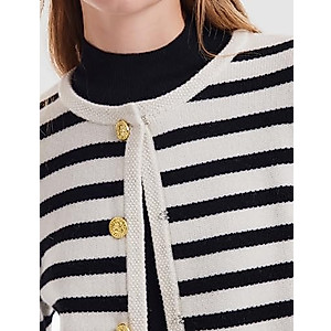 GOELIA Women's Striped Short Cardigan Sweater, Crewneck Button Up Knit Wool Sweaters