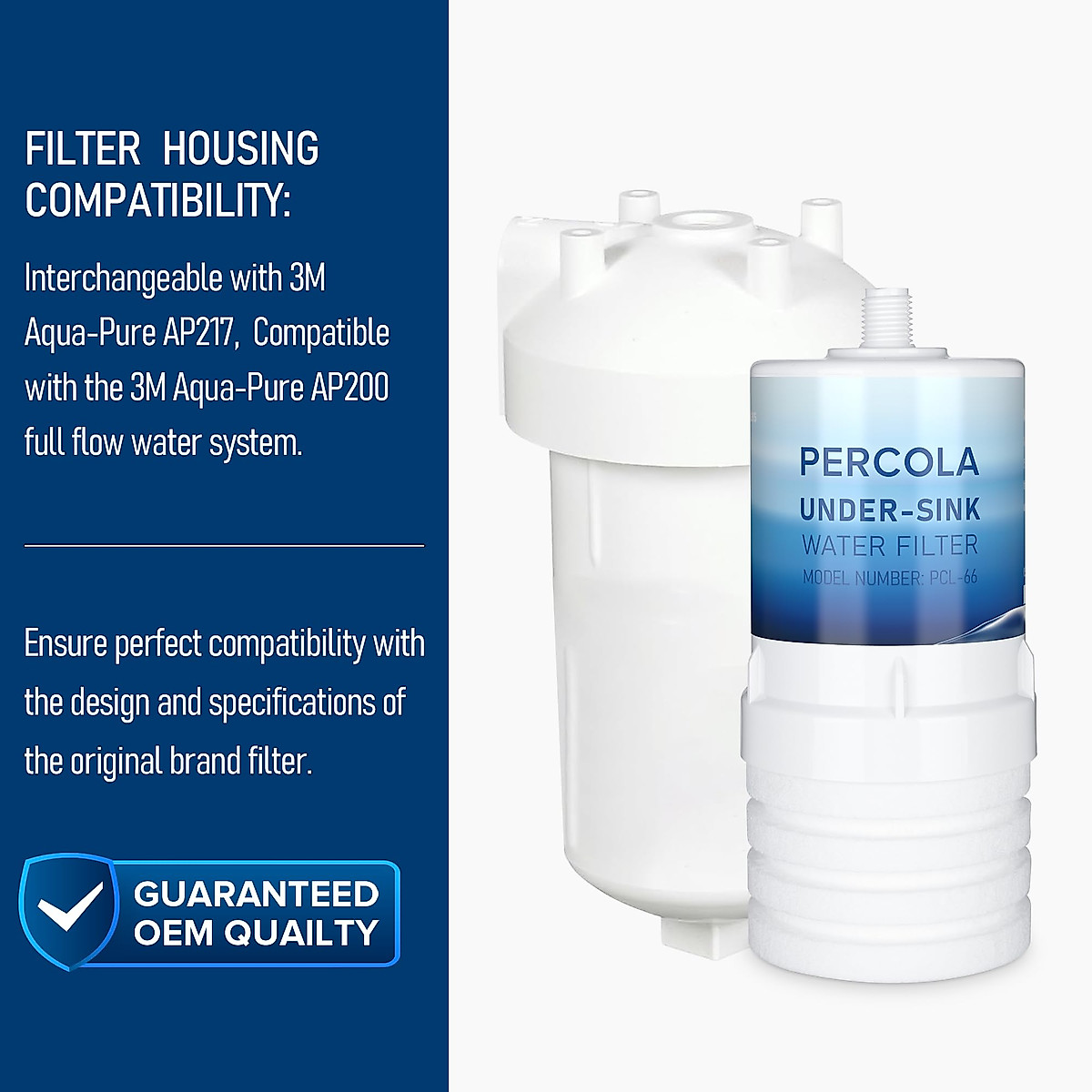 PERCOLA AP217 Under Sink Water Filter, Compatible with 3M® Aqua-Pure® AP217, 578604 Full Flow Water Filter for AP200 Systems (White, 2 Pack)