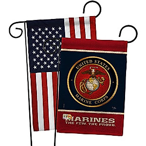 Proud Marine Corps Burlap Garden Flag - Pack Armed Forces USMC Semper Fi United State American Military Veteran Retire Official USA Applique - House Banner Small Yard Gift Double-Sided , Garden Flag
