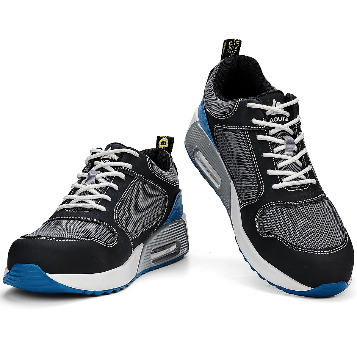 LAoutun Steel Toe Shoes for Men Women Slip Resistant Safety Shoes Lightweight Indestructible Shoes Puncture Resistant Steel Toe Work Shoes Black Blue Size 9.5