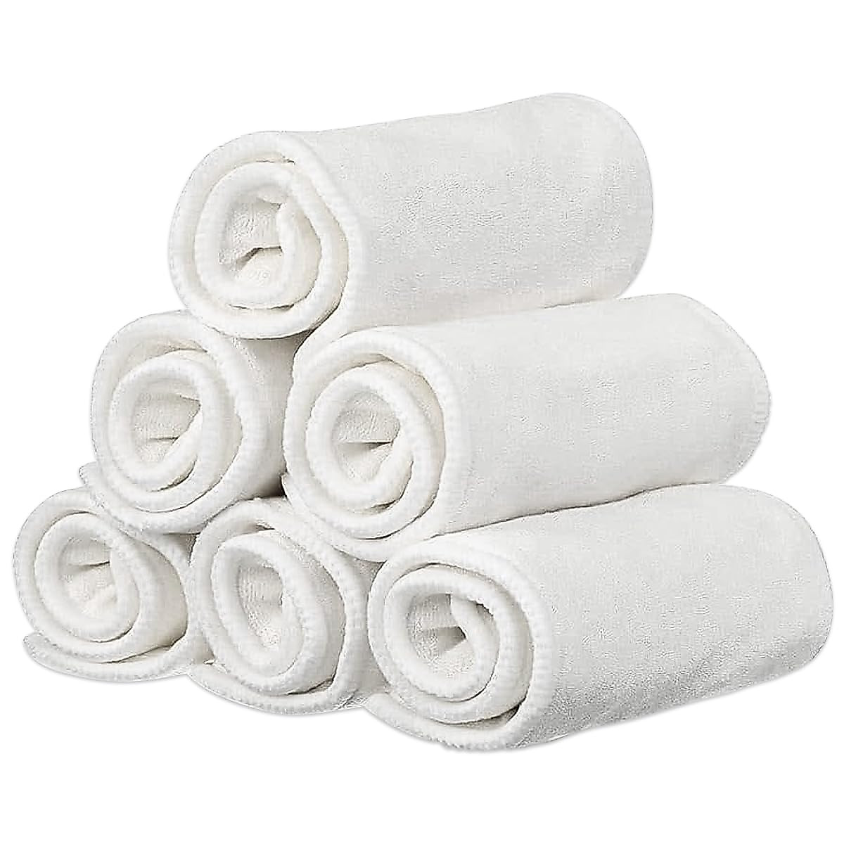 6 Pack Rayon Microfiber Inserts Liners for Adults Cloth Diapers for Incontinence Care, 4-Layer Washable Reusable Large Absorbent (White, 6 Pack)