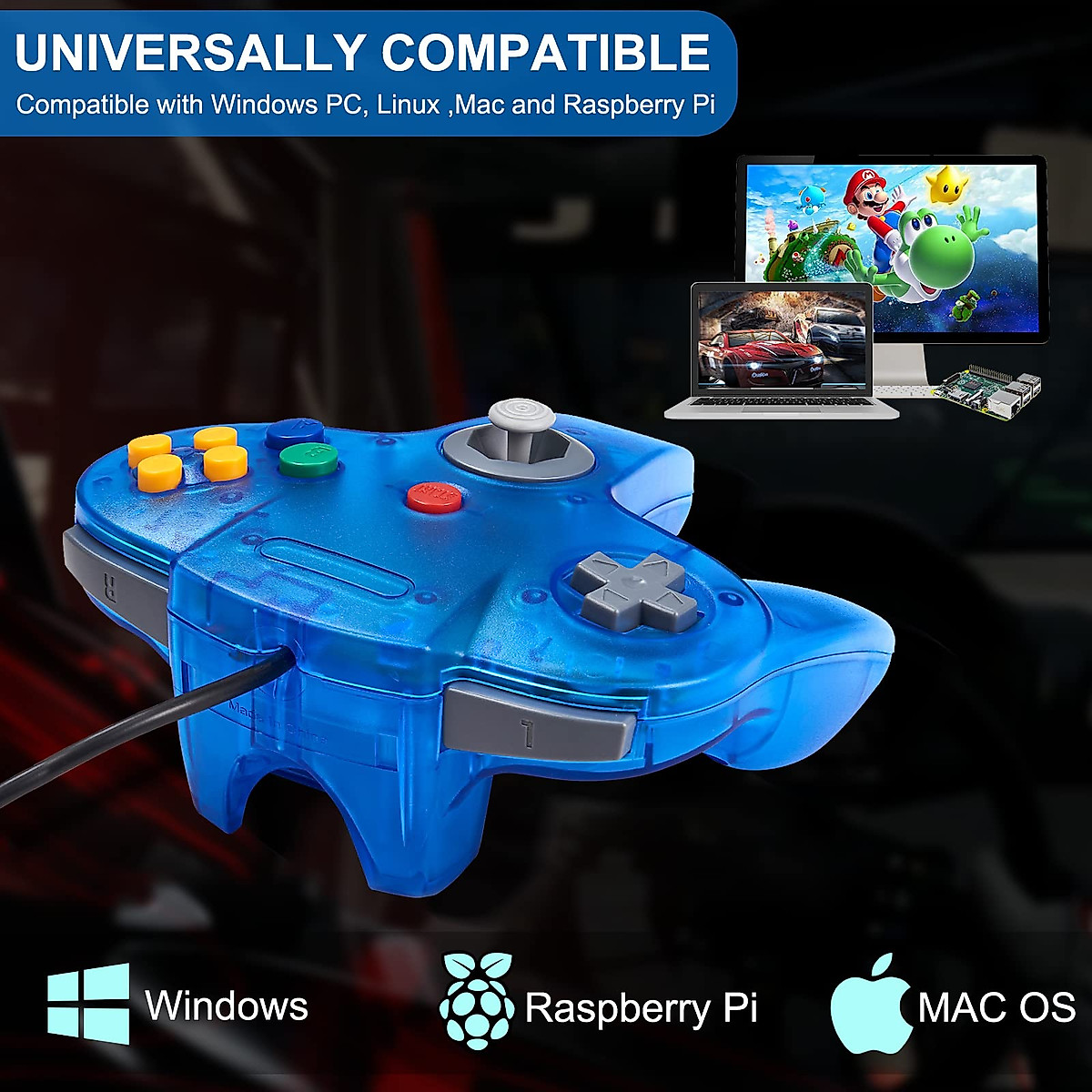 KIWITATA Classic N64 USB Controller, kiwitatá N64 Bit USB PC Wired Game Controller Gamepad for Windows PC & Mac Raspberry Pi Red