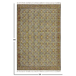Casavani Hand Block Printed Cotton Dhurrie Floral Tassel Rug Boho Area Rug Easy Care Washable Rugs for Doormat Entryway Living Room Bedroom Hallway Balcony 12x12 Feet Square