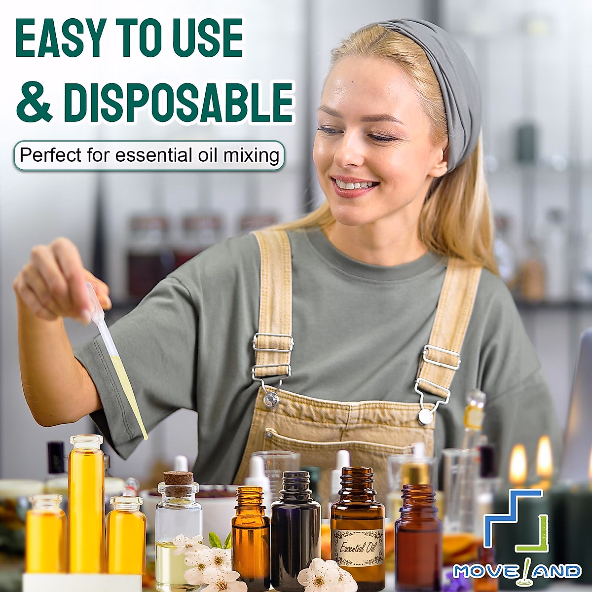 moveland 100 PCS 3ML Dropper Pipettes Essential Oil Transfer, Disposable Plastic Eye Dropper for Science Experiments, Crafting, Makeup Tool