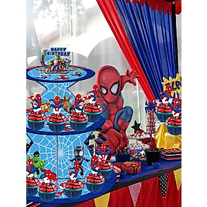 Spidey Party Supplies-Spidey Heroes 3 Tier Cupcake Stand Birthday Dessert Display Stand for Kid's Birthday Party Decoration