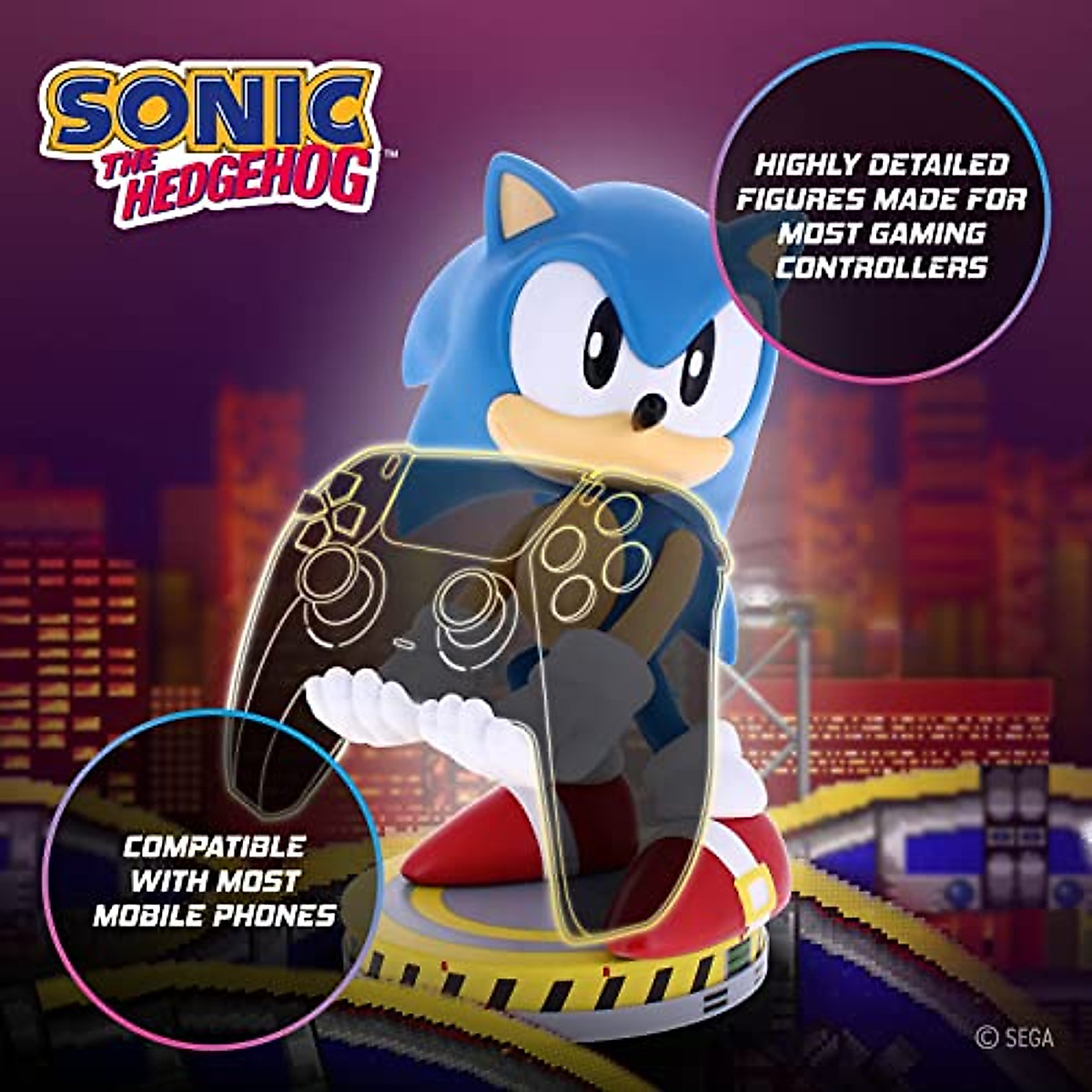 Exquisite Gaming: Sliding Sonic Phone Stand & Controller Holder - Sonic The Hedgehog - Officially Licenced Figure, Cable Guys