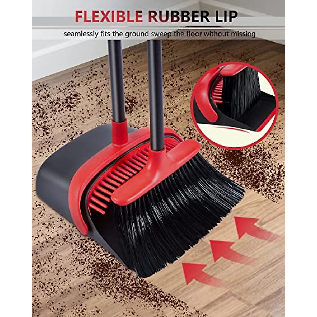Broom and Dustpan Set, Broom and Dustpan, Broom and Dustpan Set for Home, Upgrade 52" Long Handle Broom with Stand Up Dustpan Combo Set for Office Home Kitchen Lobby Floor Use, Dust pan and Broom Set