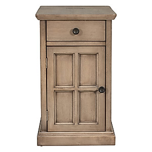 P PURLOVE Classic Vintage Living Room End Table, Wooden Side Table with USB Ports and One Multifunctional Drawer with Cup Holders (Antique Brown)