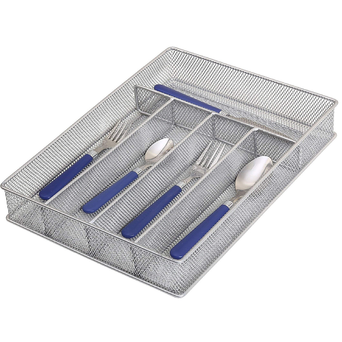 YBM Home Metal Silverware Organizer for In-Drawer Cutlery Storage, 5 Compartment Mesh Cutlery Flatware Tray Sorts Kitchen Utensils, Great for Office Supplies 1133s