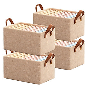 JUMBO FILTER 4 Pcs Storage Bins with Metal Frame, Foldable Fabric Storage Baskets with Handles, Rectangle Storage Baskets for Closet, Stackable Wardrobe Storage Box for Clothes Toys