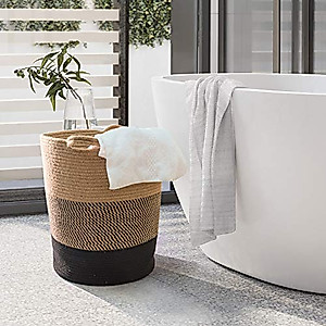 INDRESSME Large Jute Rope Basket - Tall Laundry Basket Hamper for Dirty Clothes Woven Jute Storage Basket for Blanket in Living Room Toy Basket for Nursery Storage, 17.8" x 15.8" x 13.8"