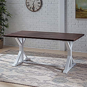 Great Deal Furniture Mayo Rustic Farmhouse Acacia Wood Dining Table, Dark Brown and White