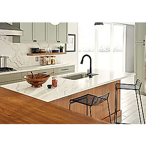 Moen Sleek Matte Black Smart Faucet Touchless Pull Down Sprayer Kitchen Faucet with Voice Control and Power Boost, 7594EVBL