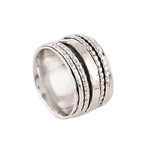 NOVICA Artisan handmade sterling silver spinner ring patterned from india no stone meditation [Band width 12 mm W] ' rotating style'