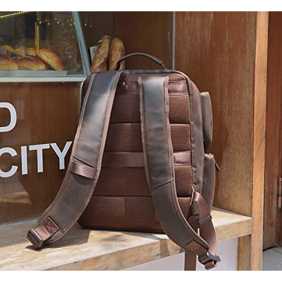 Polare Full Grain Leather Backpack Men's Business Travel Daypacks Camping Weekender Vintage College School Computer Bag Fits up to 15.6 Inch Laptop