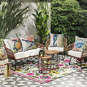 Artscope Set of 4 Waterproof Throw Pillow Covers 18x18 Inches, Marine Life and Pink Coral Pattern Decorative Cushion Covers, Perfect to Outdoor Patio Garden Living Room Sofa Farmhouse Decor