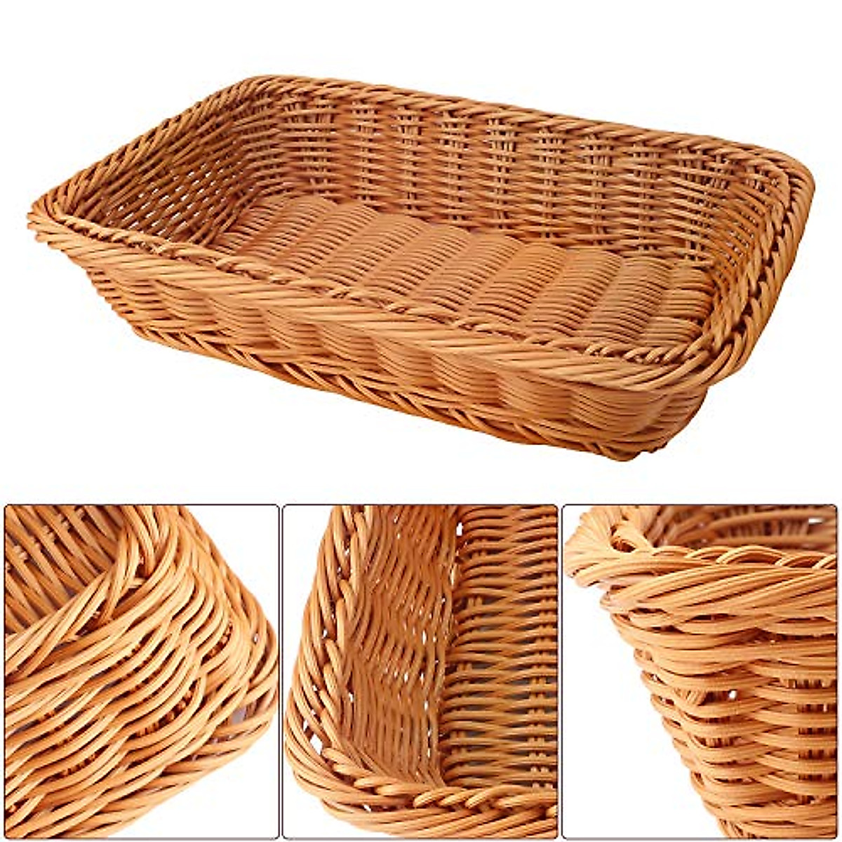 Wicker Bread Basket, Eusoar 11.8"x 7.9"x 2.4" 3pcs Tabletop Food Serving Baskets Trays, Bread Proofing Basket, Food Fruit Vegetables Sundries Storage Basket for Restaurant Bakery Family Party