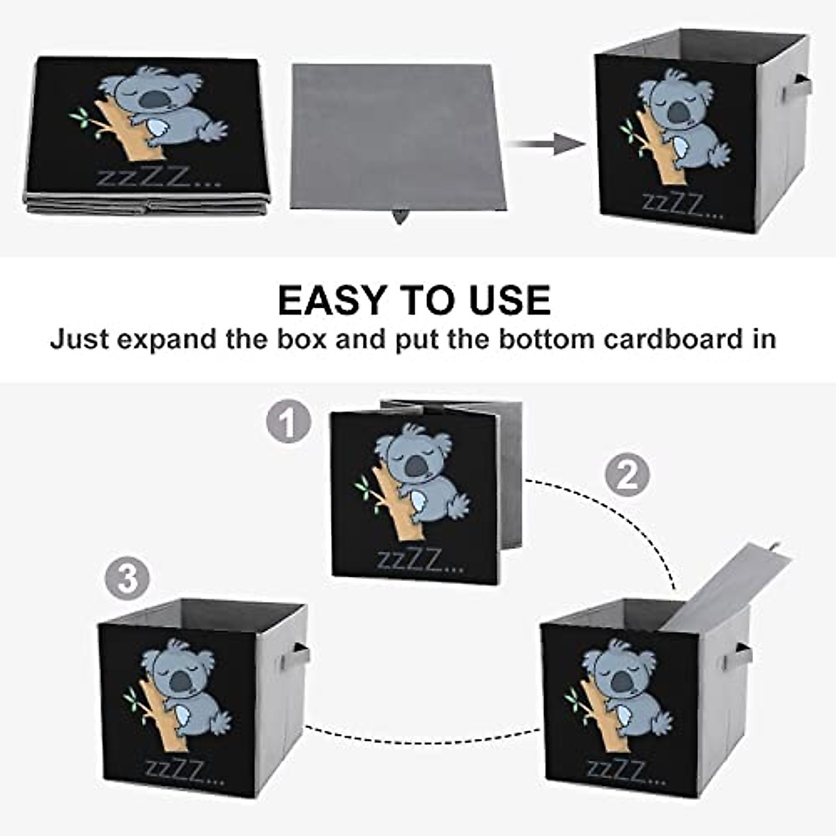 Cute Koala Sleeping Collapsible Storage Bins Basics Folding Fabric Storage Cubes Organizer Boxes with Handles