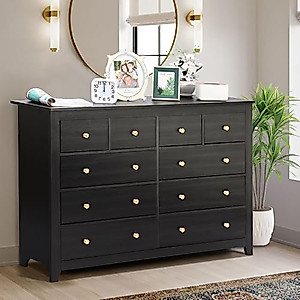 TITIMO 10 Drawer Dresser for Bedroom,Wood Chest of Drawers with Smooth Metal Rail,Large Dressers,Modern Bedroom Dressers with 10 Drawers Cabinet TV Stand (Black)