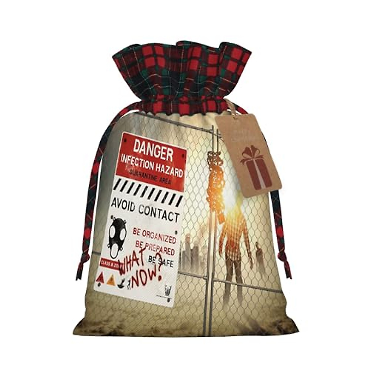 Fubido Zombie Halloween Theme,Christmas Gift Bags Drawstring Fabric Gift Bags,Dead Man Walking in Danger Scary Scene,Reusable Fabric Xmas Favor Bags Holiday Wrapping Biscuit Presents,Red Sepia,S