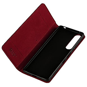 32nd Classic Series 2.0 - Real Leather Book Wallet Case Cover for Sony Xperia 1 III (2021), Real Leather Design with Card Slot, Magnetic Closure and Built in Stand - Burgundy