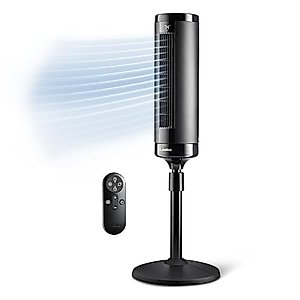Lasko Elevation 42”-54” Adjustable Height Pedestal Tower Fans for Home, 31 ft/s Airflow, Quiet 28 dB on Low, 90° Oscillation, 12 Hour Timer, Remote Control, Black, EST100