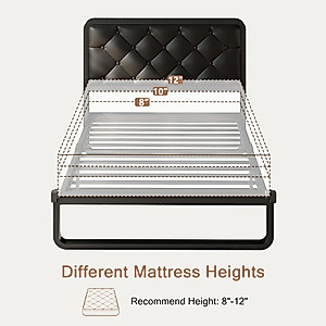 Einhomn Metal Twin Bed Frame with Button Tufted Upholstered Headboard, Curved Platform Bed Frame with 12 Inch Under Bed Space, Strong Heavy Duty Slats, No Box Spring Needed, Noise-Free, Black