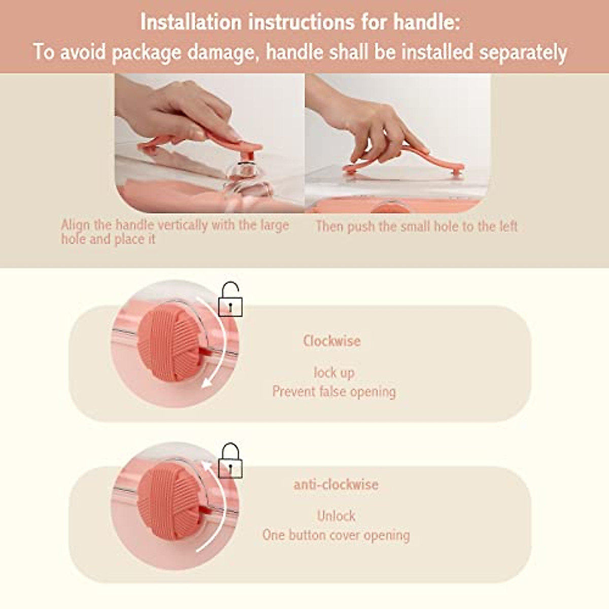 OSteed Craft Storage Organizer, Plastic Sewing Box Portable with Handle, Knob & Grid Tray for Art & Sewing Supply, Cosmetic and Medicine, Pink