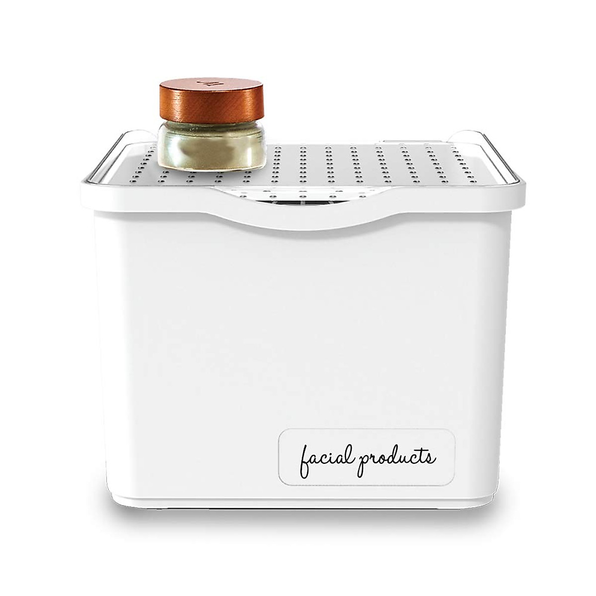 madesmart Small Stacking Lid Bin - White | STACK COLLECTION | Attached Clear Lid for Visibility | Multi-use Organizer | Non-slip Rubber Feet | - 79030